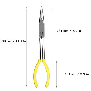 3-piece 11 Inch Long Reach Long Nose Pliers 25 degrees plier, circle plier,work for Mechanics Technicians and Contractors Work with Delicate or Difficult-to-Reach Pieces Milled-Jaws Steel Needle Nose