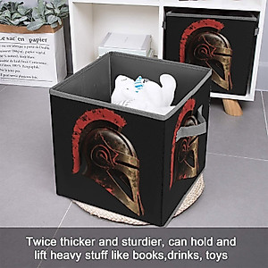 WYUSPGK Collapsible Storage Bins, Spartan Warrior Helmet Print Durable Organizer with Handles, Foldable Storage Boxes for Bedroom, Office, And Closet
