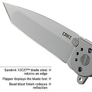CRKT M16-02SS EDC Folding Pocket Knife: Sandvik Steel 4-Position Pocket Clip Bead Blast Blade/Stainless Steel Handle/M16-02SS