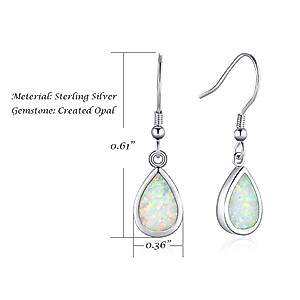 October Birthstone Earrings FANCIME Sterling Silver White Opal Teardrop Dangle Earrings Dainty Pear Shaped Hook Earrings Opal Jewelry for Women