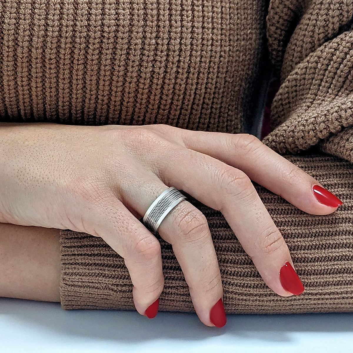 Silverly 9 mm Bali Rope Thumb Rings for Women and Men - 925 Sterling Silver Rings - Chunky Rings - Wide Band Rings for Men - Scroll Work Design - Couples Promise Ring