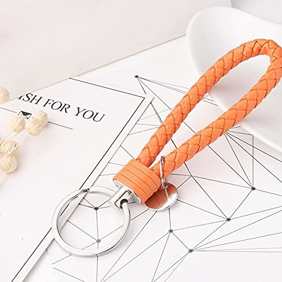 ocharzy Key Chains Handwoven Leather Keychain Simple Car Key Chain Accessories Keychain Gift for Men and Women (Pack of 1, Orange)