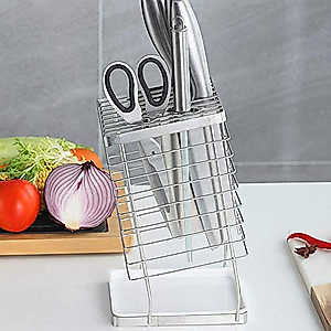 ZH1 The Thickened 304 Stainless Steel Knife Holder is Easy to Clean and Save Space. The Unique Slot Can Protect The Blade and Has a Removable Water Tray.