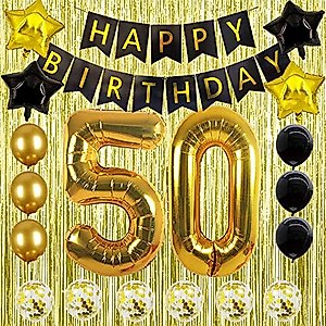 50th Birthday Decorations Gold 50 Balloons - Womens Happy 50th Birthday Decorations Gifts Banner Men Decorations Kit Party Supplies 50 Balloon Number