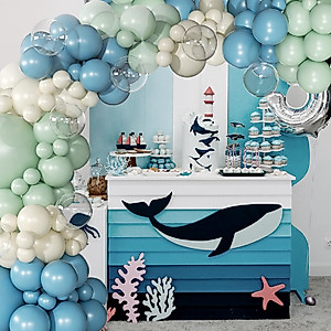 Under the Sea Party Decorations, Dust Green Blue Under the Sea Balloon Garland Arch kit, Ocean Themed Party Decorations Baby Shower Birthday Party Decor(136Pcs)