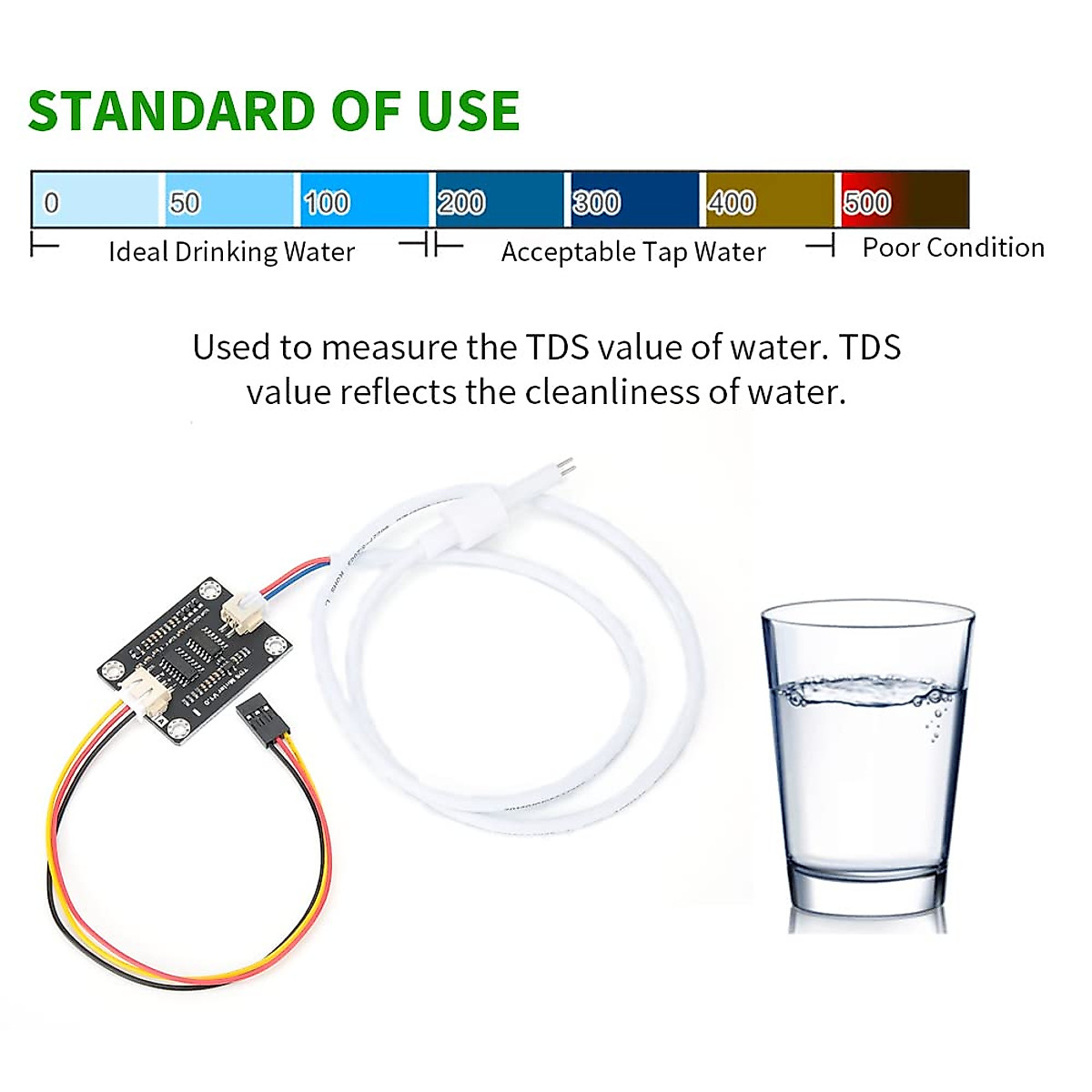TDS Meter Probe Water Quality Monitoring Sensor Module, Analog TDS Sensor Module Compatible with Ardu Board, for Liquid Quality Analysis Testing, Scientific Research, Laboratory, Online Analysis