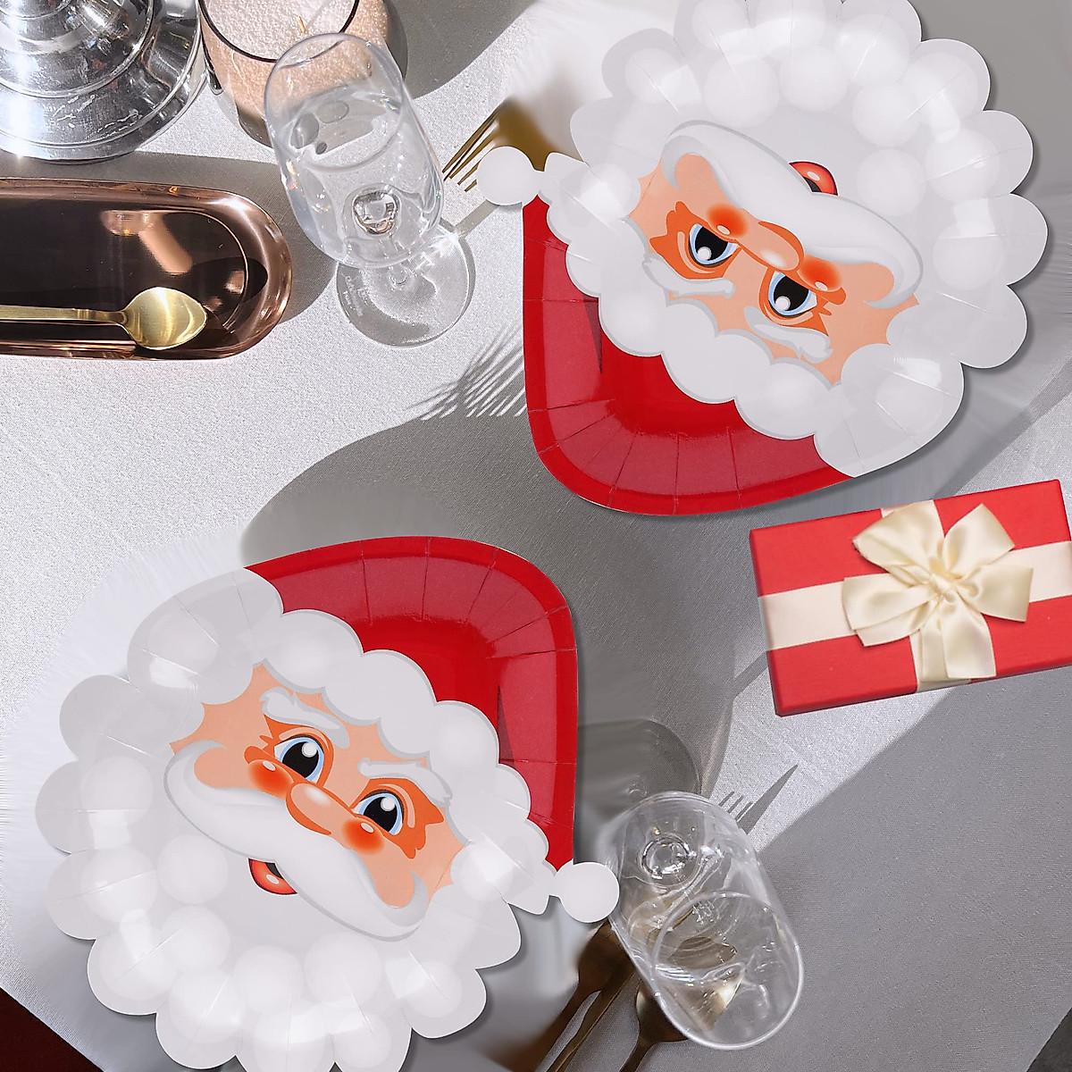 WBCBEC 24 Pieces Santa Christmas Themed Paper Plates Disposable Christmas Party Paper Plates Dinnerware Plates for Christmas Party Winter Season Dishware Holiday Baking Cookie Plate, 8.4 x 7.0 Inches