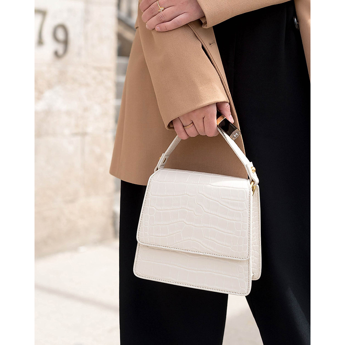 JW PEI Small Top-handle Handbag Vegan Leather Anna Faux Pearl Chain Accessories for DIY Hand bags