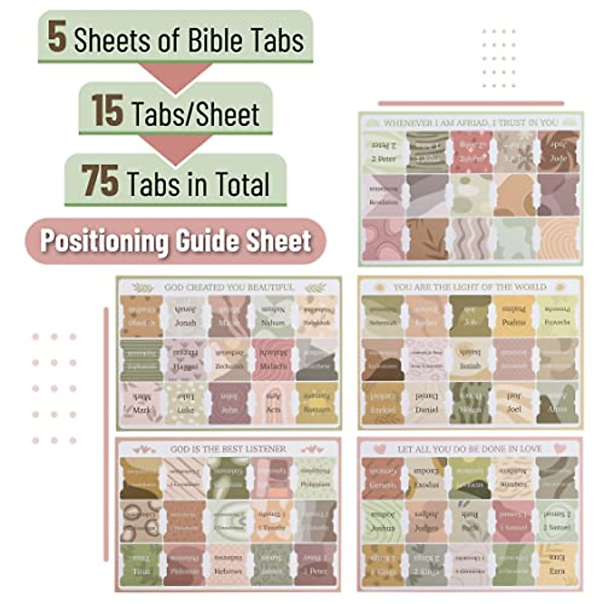 Mr. Pen- Bible Tabs, 75 Tabs, Boho Theme, Laminated Bible Tabs for Women and Men, Bible Tabs for Study Bible, Bible Index Tabs, Bible Book Tabs, Bible Labels Tabs, Mr Pen Bible Tabs