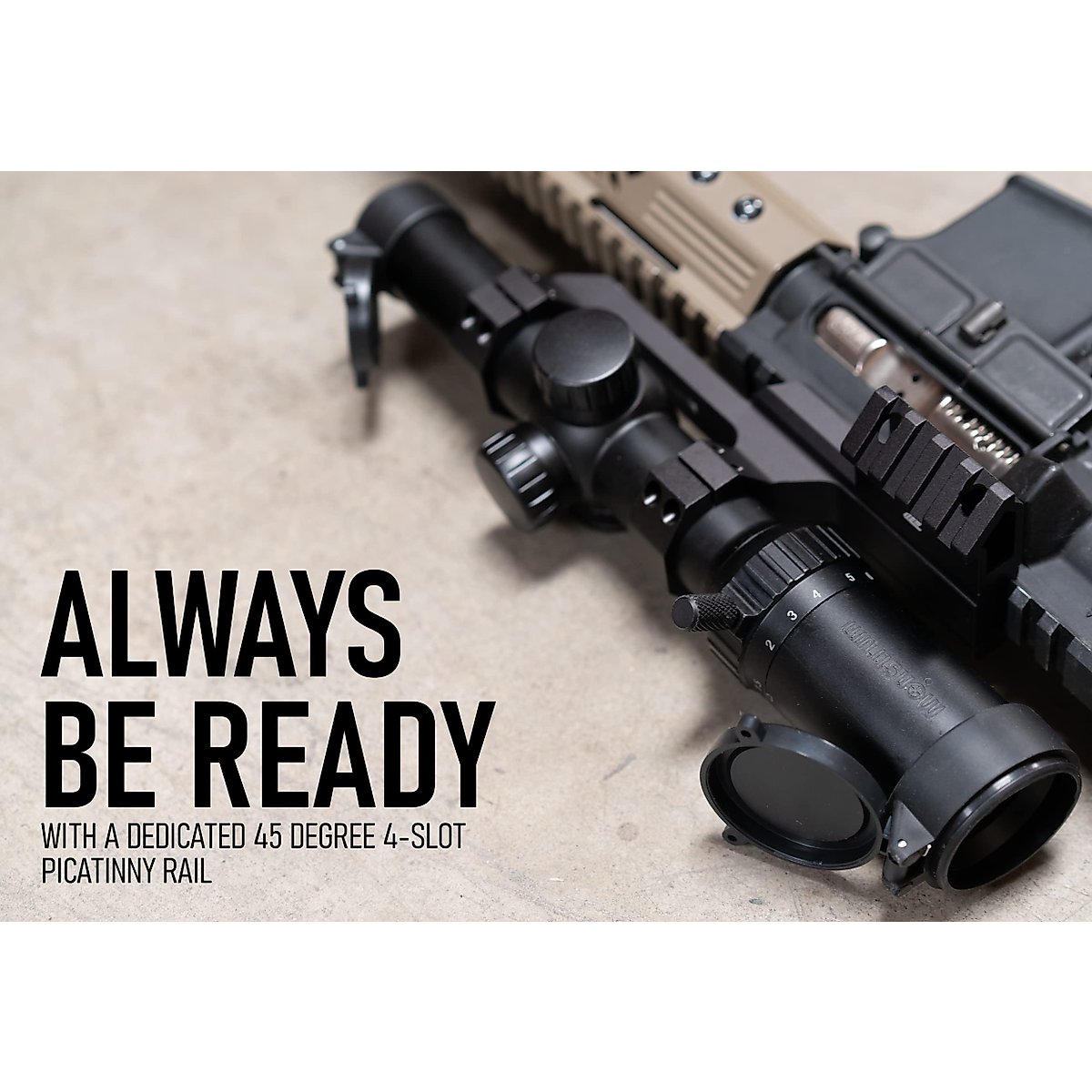 Monstrum Alpha Series 1-4x24 FFP Rifle Scope | Flat Dark Earth | Monstrum Scope Mount with 45 Degree Offset Picatinny Rail Mount | Bundle