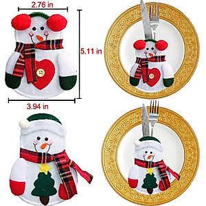 MOKYYDS 8PCS Set Christmas Snowman Cutlery Silverware Holders Pockets Knifes Forks Bag Santa Suit Xmas Deer Hotel Party Dinner Table Decoration