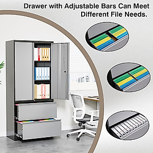 LISSIMO Metal File Cabinet with 2 Drawers,Office Storage Cabinet with Adjustable Shelves, Lockable Lateral File Cabinet for Letter/Legal/A4 Size Files (Black)