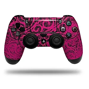 WraptorSkinz Vinyl Decal Skin Compatible with Sony PS4 Controller PlayStation 4 Original Slim and Pro Folder Doodles Fuchsia (Controller NOT Included)