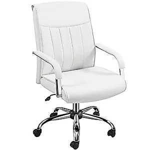 Yaheetech High Back Office Desk Task Chair Executive Conference Leather Chair Ergonomic Managerial Chair Big and Tall Swivel Chair w/Lumbar Support, Padded Armrests, Wide Seat, White