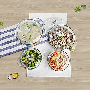 HUSANMP Clear Round Glass Casserole with Lid, Baking Dish with Glass Cover, Glass Casserole for Oven, Freezer and Dishwasher Safe (1-Quart Round)