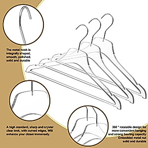 Quality Acrylic Clear Lucite Hangers 20-Pack with Bar Chrome Hooks for Clothes, Pants, Suit Jackets, Coats, and Shirts, Closet and Wardrobe Organization (Chrome/Gloss Silver Hook, 20)