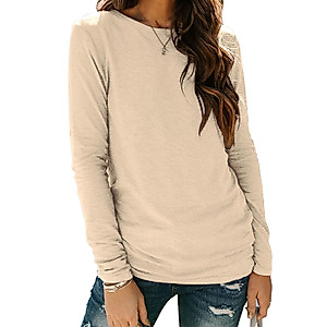 Sherosa Cute Tops for Women Trendy Fall Crew Neck Long Sleeve T Shirts Casual Tees Cream,XL