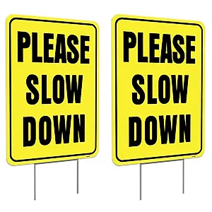 2PC Please Slow Down Signs with Stake, 13"x17" - Double Sided Signs - Corrugated Plastic - Kids Playing Sign for Street - Children at Play Safety Signs