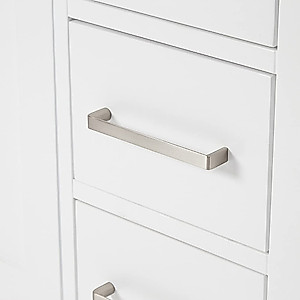 DKB Beckford Bathroom Vanity 49" White with 1.5" Edge Pure White Quartz Countertop & Backsplash, Center Oval Sink, 2 Soft Closing Doors, 9 Full Extension Dovetail Drawers, Brushed Nickel