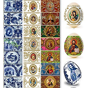 QG group Decorative Easter Egg Wraps Russian Icons Religious Orthodox Dying Kit Dye - Set Ukrainian Kit Sleeve Heat Shrink Wrap Pysanka Pysanky Supplies 21 Pcs in Pack