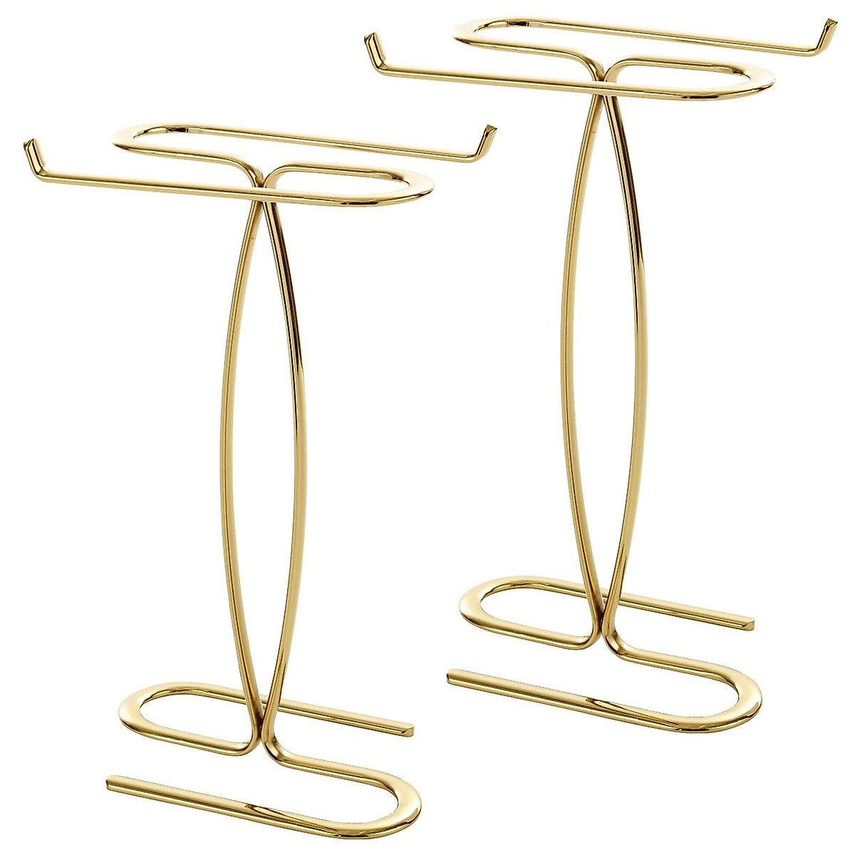 mDesign Decorative Modern Metal Fingertip, Hand Towel Holder Stand - for Bathroom Vanity Countertops to Display and Store Small Guest Towels - 2-Sided, 14" High - 2 Pack - Soft Brass