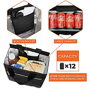 OPUX Lunch Bag for Women, Insulated Lunch Box Tote for Girls Kids Adult School Work, Reusable Womens Lunch Tote for Office Travel, Cute Small Lunch Tote, Fits 12 Cans - Black