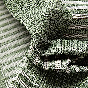 Well Woven Medusa Stria 5'3" x 7'3" Green Stripes Indoor/Outdoor Flat-Weave Area Rug