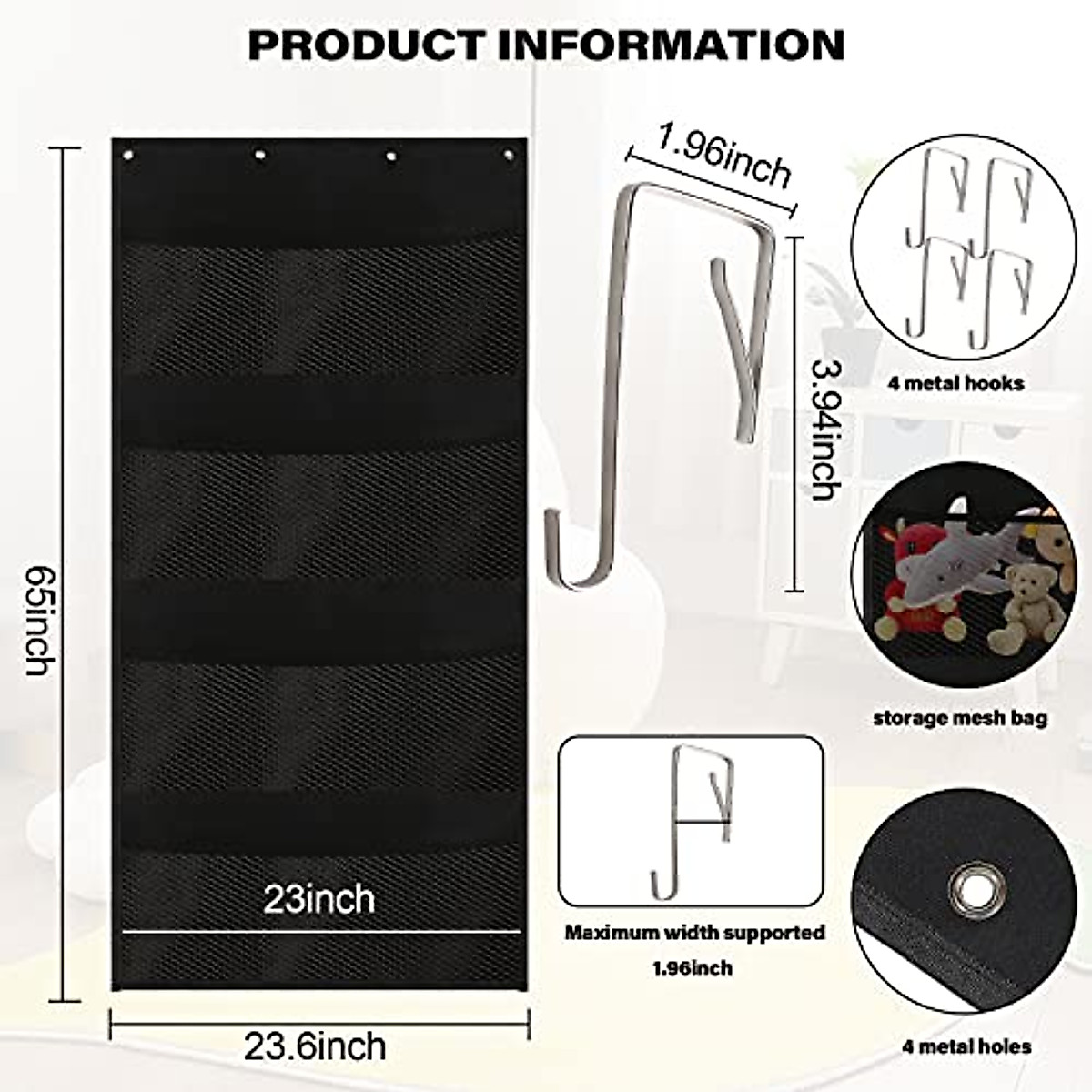 Over the Door Stuffed Animal Net, Stuff Animal Storage Ideas Hanging Stuffed Animal Storage Toys Hammock for Stuffed Animals, Kids Room Organizers and Storage for Plush Toys, Baby Supplies