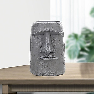 Fenteer 1PC Resin Easter Island Statue Decor Massive Megalith Retro Style Antique Roman Portrait Moai Head Sculpture for Home Office Bedroom Desktop Ornament - Gray H