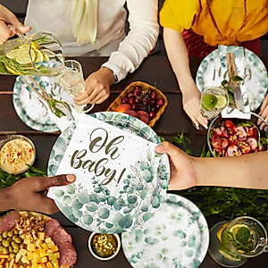 Sage Greenery Baby Shower Party Supplies Disposable Paper Plates Napkins Cups and Tablecloth for Boho Greency Party Decorations, Serve 25.