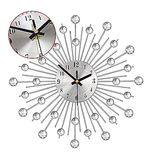 SOOTOP Crystal Wall Clock, Silver Mirror Diamond-Studded Metal Clock Decorative Wall Decor Clock Housewarming Gift for Decoration Bedroom Living Room