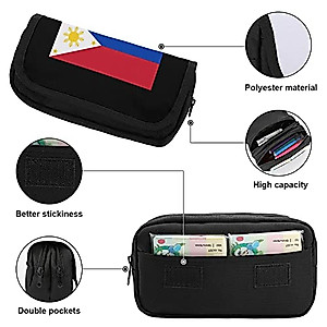 Flag of The Philippines Large Capacity Pencil Case Multi-Slot Pencil Bag Portable Pen Storage Pouch with Zipper
