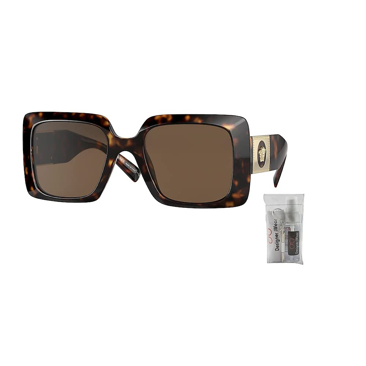 Versace VE4405 108/73 54MM Havana/Dark Brown Rectangular Sunglasses for Women + BUNDLE With Designer iWear Eyewear Kit