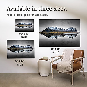 Lantern Press 24x36 Inch Giclee Art Print Wall Decor, Vesturhorn, Iceland, Reflection