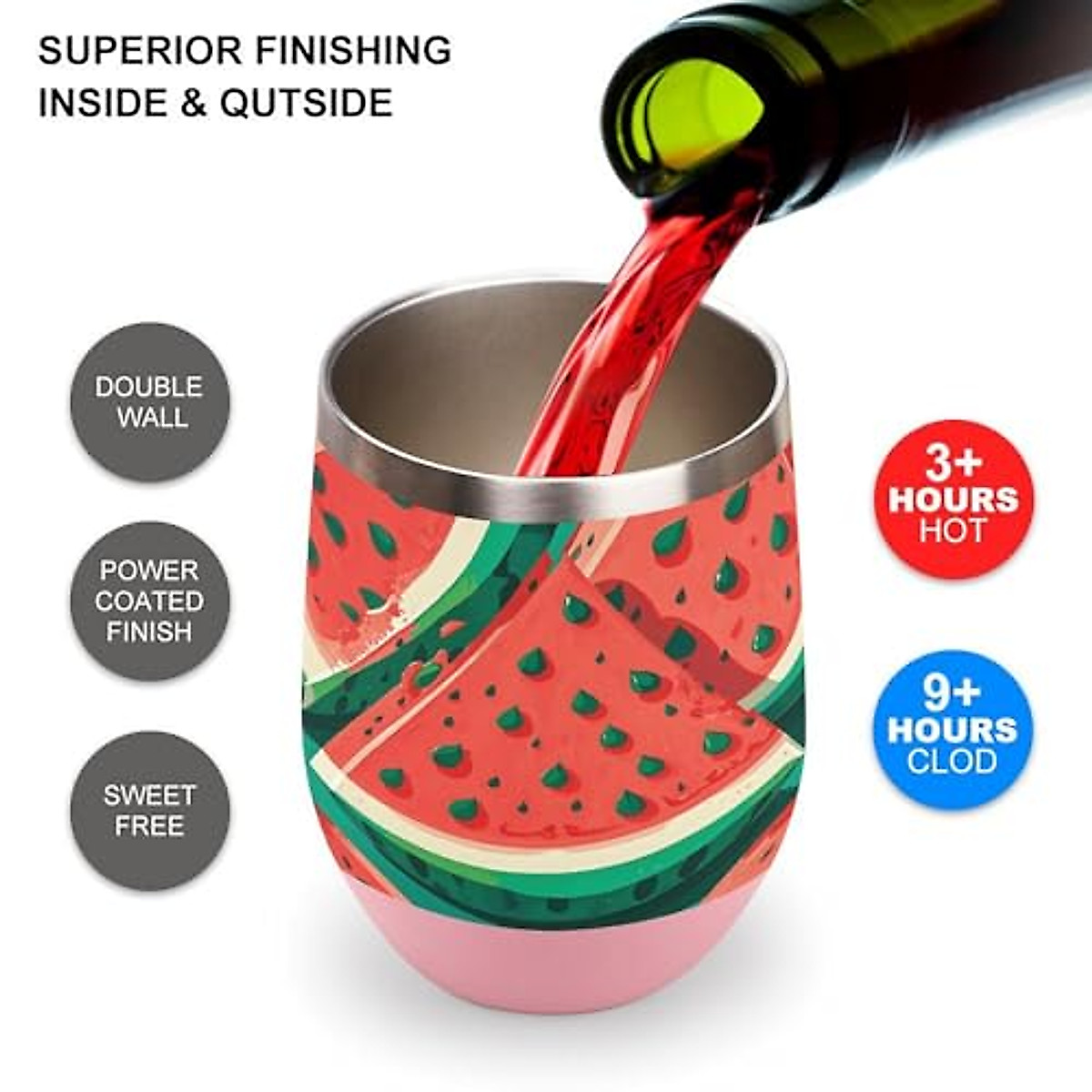 OPTKSNCU 304 Stainless Steel Insulated Cup with Lid, Watermelon Design Print Durable, And Easy to Clean – Ideal for Home, Office, And Gift Giving