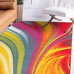 Rugshop Modern Contemporary Waves Non-Slip (Non-Skid) Area Rug 3'3" x 5' Multi