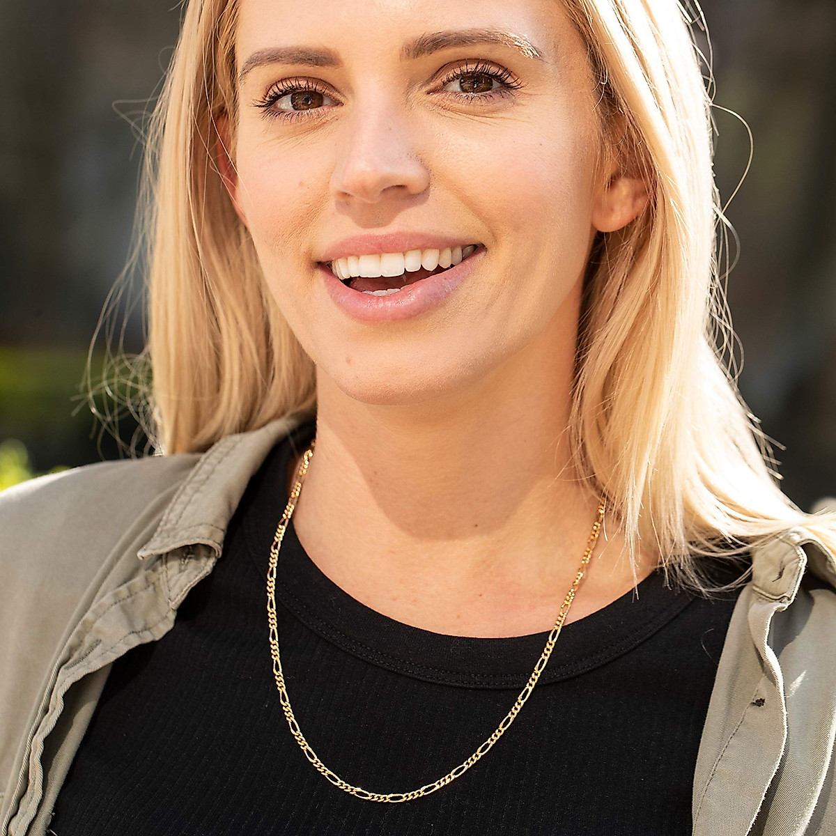 LIFETIME JEWELRY 3.5mm Figaro Chain Necklace for Men and Women 24k Real Gold Plated (18 inches)