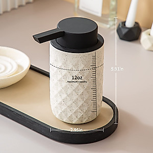 Bathroom Foaming Soap Dispenser 12oz Ceramic Hand Dish Soap Dispenser, Decorative Rhombus Kitchen Pump Bottle with Foam Bottle Pump(Cream Color)