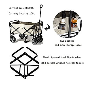 Garden Folding Trolley Portable Collapsible Outdoor Utility Wagon Picnic Camping Cart 80KG Max Load Push Wagon Sturdy Lightweight Beach Outdoor Garden Picnic Cart,White