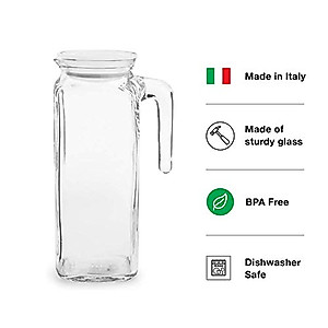 Bormioli Rocco Frigoverre Jug With Airtight Lids Set of 2 Glass Pitchers With Hermetic Sealing, Easy Pour Spout with Handle –For Water, Juice, Iced Coffee & Iced Tea. (39 Ounce = Set of 2)