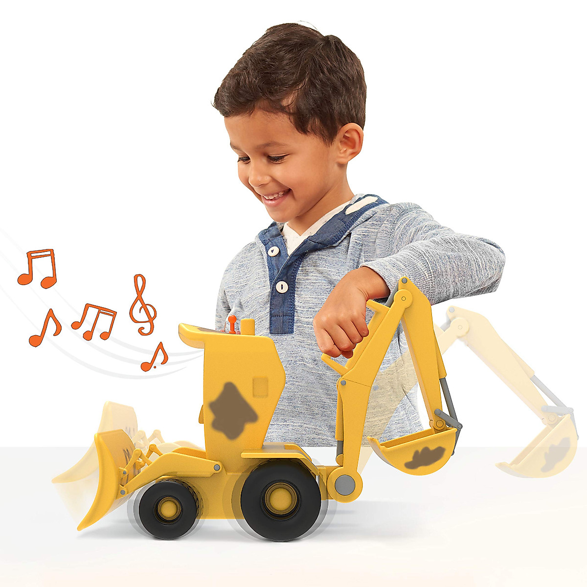 Stinky & Dirty Show, Backhoe Loader 11.5-inch Deluxe Vehicle with Accessories, Pretend Play