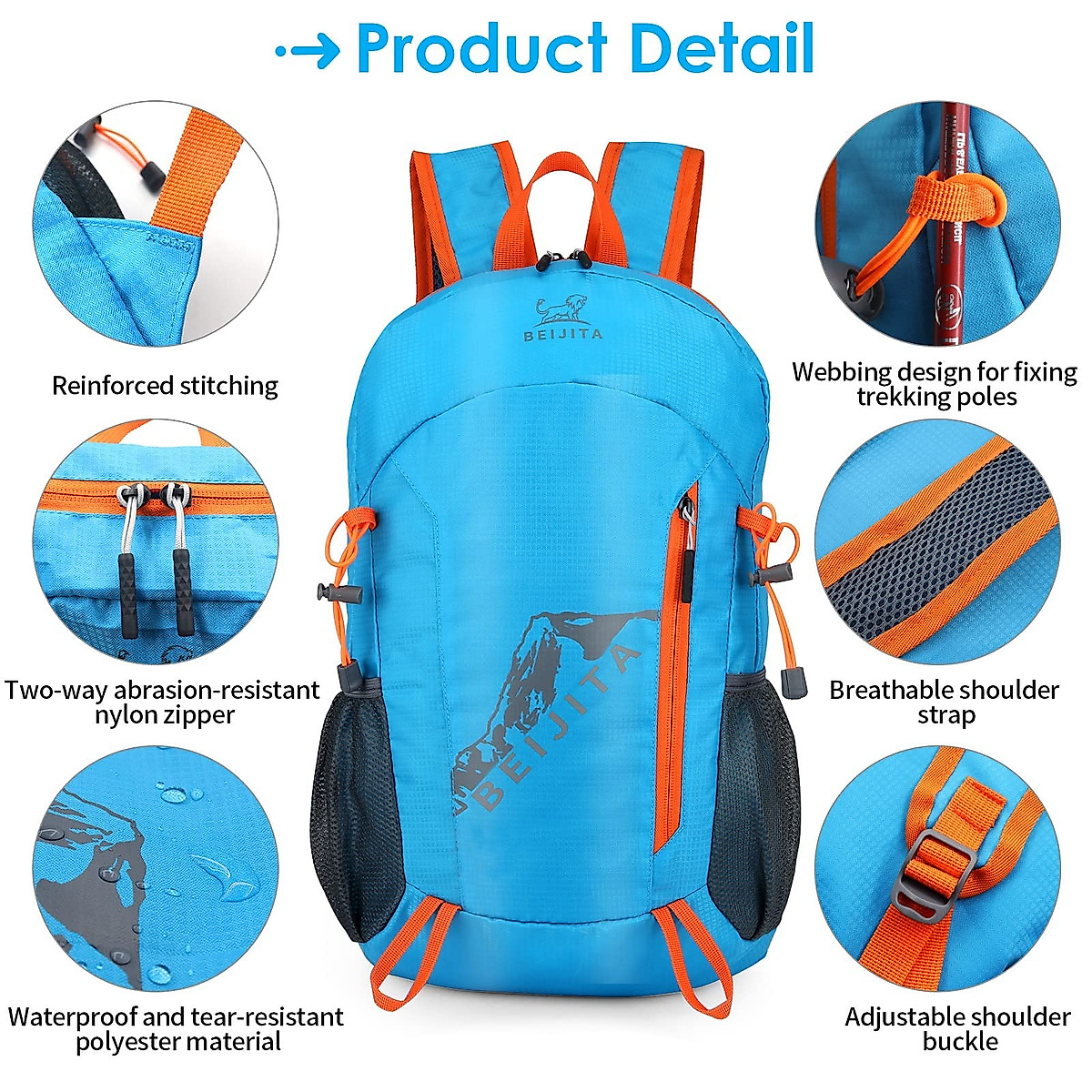 BEIJITA 20L Lightweight Hiking Backpack, Foldable Waterproof Back Pack, Packable Small Travel Backpack for Men, Ultra Lightweight Backpack for Women Men(Black)