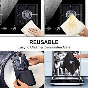 Stove Burner Covers, 10 Pack, Gas Stove Burner Liners, Non-stick Reusable Gas Range Stove Protector Covers for Kitchen, Cooking, Cuttable, Easy to Clean JORETLE(Black)