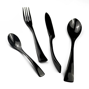 JANKNG 20-Piece 18/10 Stainless Steel Flatware Set Mirror Polishing Black, Serive for 4
