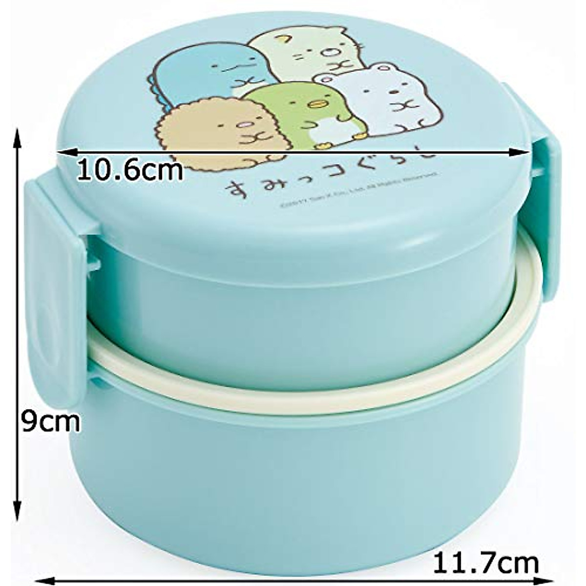 Skater Sumikkogurashi 2 Tier Round Bento Lunch Box with Folk (17oz) - Authentic Japanese Design - Microwave Safe - Blue