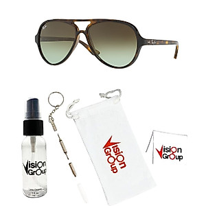 Ray-Ban RB4125 Cats 5000 Sunglasses + Vision Group Accessories Bundle (Light Havana/Green Gradient Brown (710/A6))
