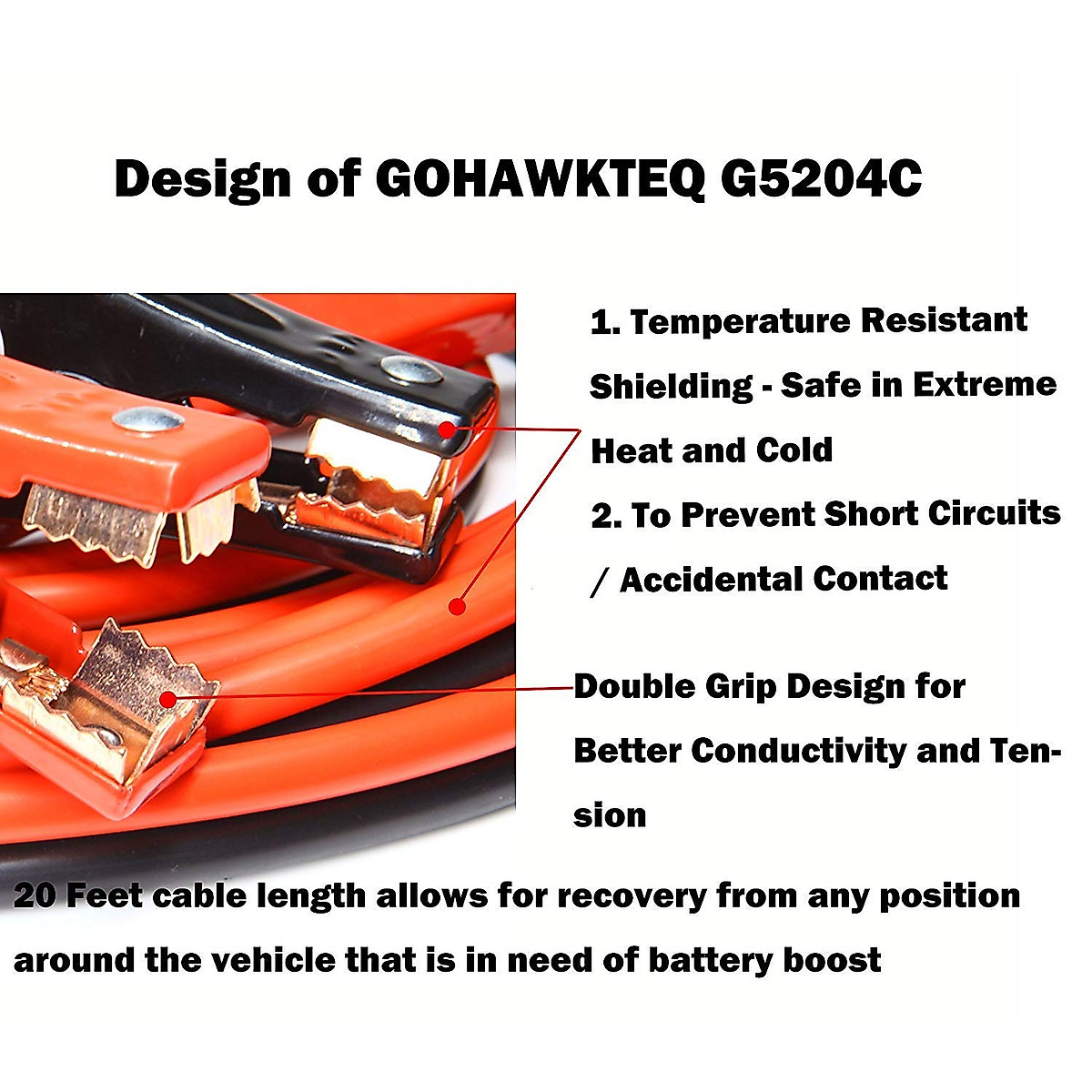 GOHAWKTEQ G5204C 4 Gauge 500A 20FT Heavy Duty Jumper Battery Cables Booster Jump Starter Replaces# AA-003-1A
