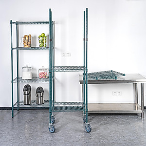 Restaurantware - SHELVING POSTS ONLY: RW Base 74 Inch Mobile Shelving Posts, 4 NSF Certified Epoxy Shelving Poles - Shelves And Casters Sold Separately, No Corrosion, Green Steel Wire Shelving Poles