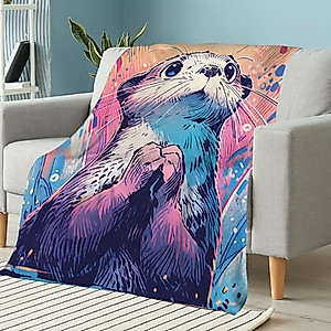 ALIFAFA Otter Blanket, Cute Curious Other Throw Blankets, Otter Gift for Kids Girls, Kawaii Otter Vintage Style Blanket, Kawaii Animal Soft Cozy Plush Blanket for Kids Baby,50"x40"