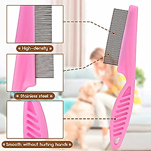 10 Pieces Pet Grooming Brush and Combs Set, Pet Grooming Gloves, 2-in-1 Steel Combs for Dogs and Cats, Metal Flea Comb for Cats, Dog Nail Trimmer, Dog Finger Toothbrush